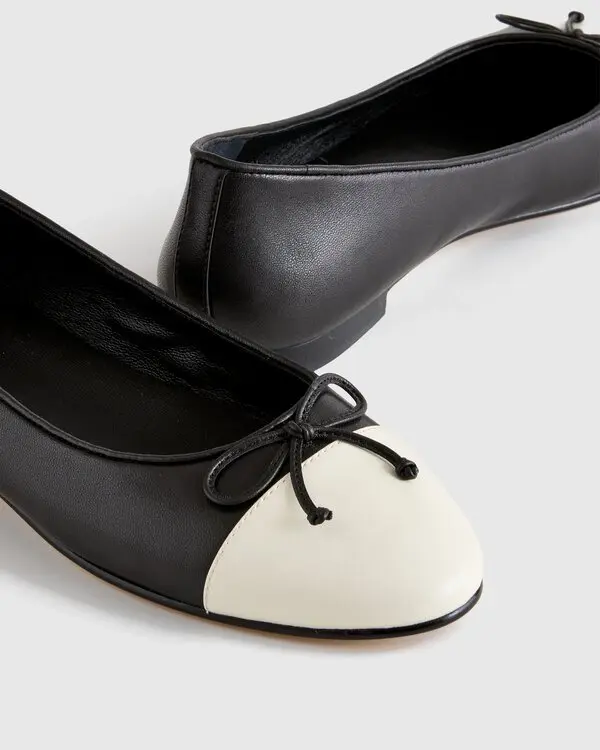 Quince Italian Leather Cap-toe Ballet Flat