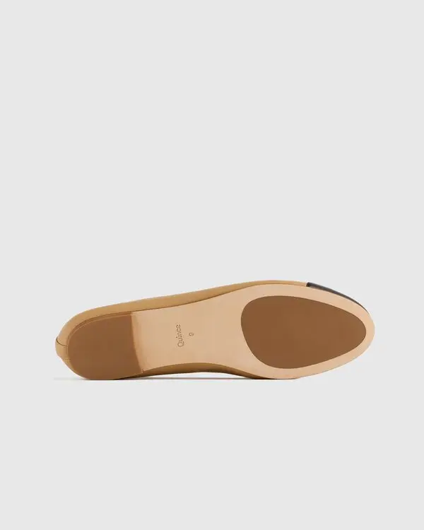 Quince Italian Leather Cap-toe Ballet Flat - Cashew/black