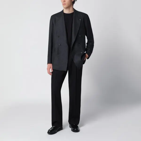 Tagliatore Anthracite Double-breasted Jacket In Wool And Cashmere - Grey