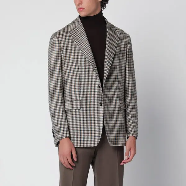 Tagliatore Single-breasted Jacket With Tobacco Vichy Pattern