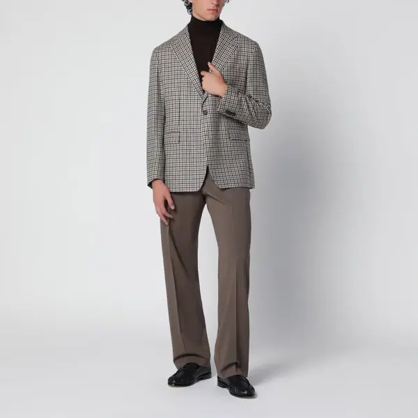 Tagliatore Single-breasted Jacket With Tobacco Vichy Pattern