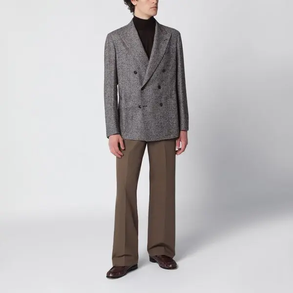 Tagliatore Tobacco-coloured Double-breasted Jacket In A Wool Blend