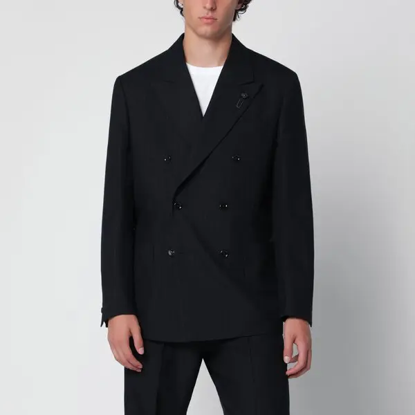 LARDINI Double-breasted Jacket In Wool With Pinstripe Pattern