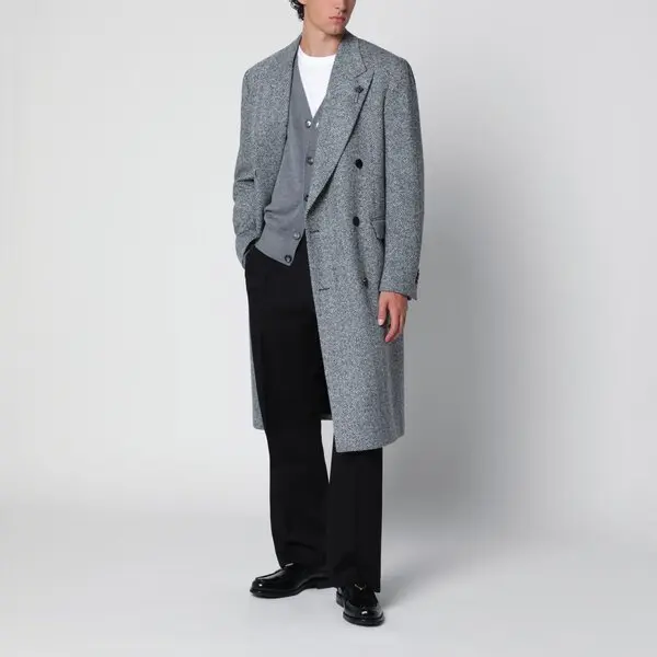 LARDINI Double-breasted Herringbone Wool Blend Coat