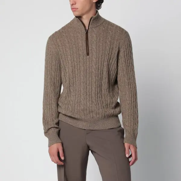 Loro Piana Baby Cashmere Cable-knit Sweater With Zip Neck - Brown