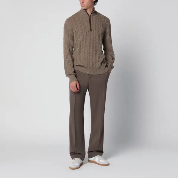 Loro Piana Baby Cashmere Cable-knit Sweater With Zip Neck - Brown