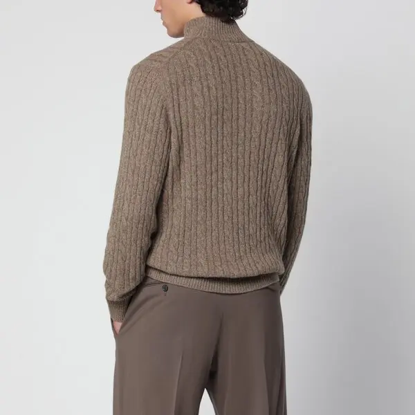 Loro Piana Baby Cashmere Cable-knit Sweater With Zip Neck - Brown