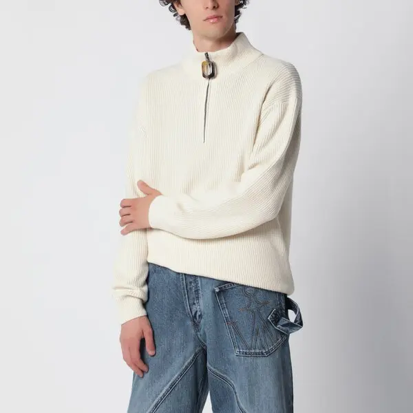 JW Anderson Ivory Half-zip Sweater In Wool Blend