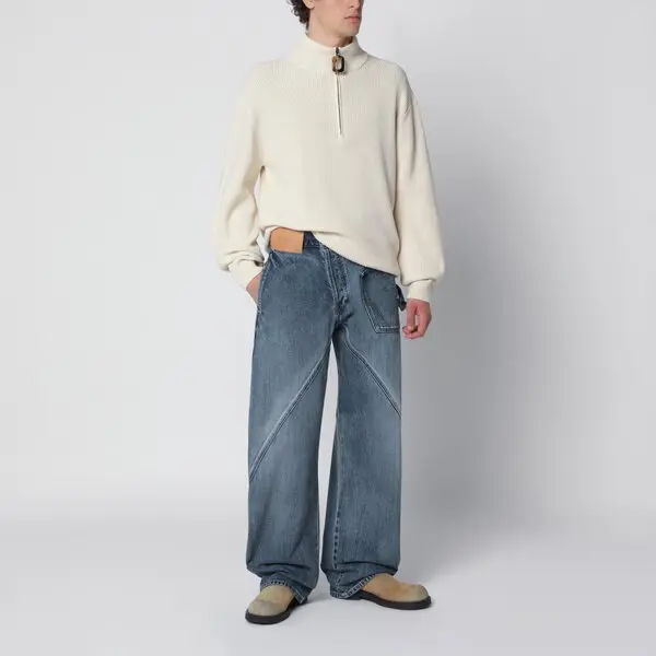 JW Anderson Ivory Half-zip Sweater In Wool Blend