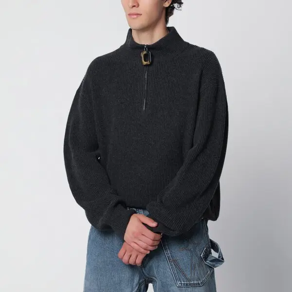 JW Anderson Dark Half-zip Sweater In Wool Blend