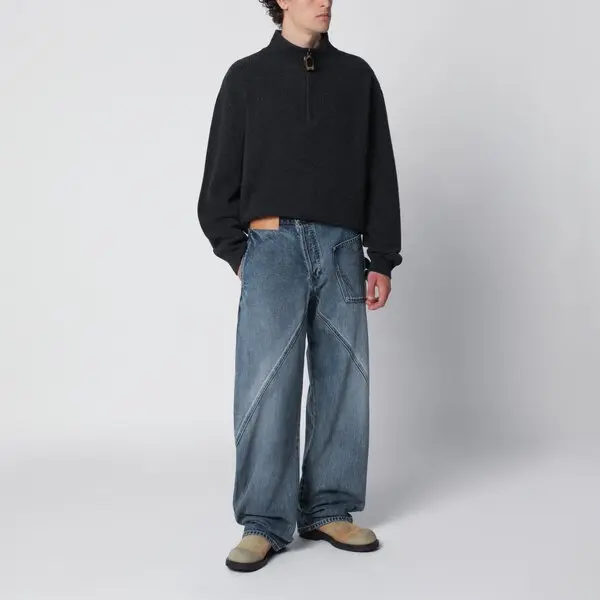 JW Anderson Dark Half-zip Sweater In Wool Blend