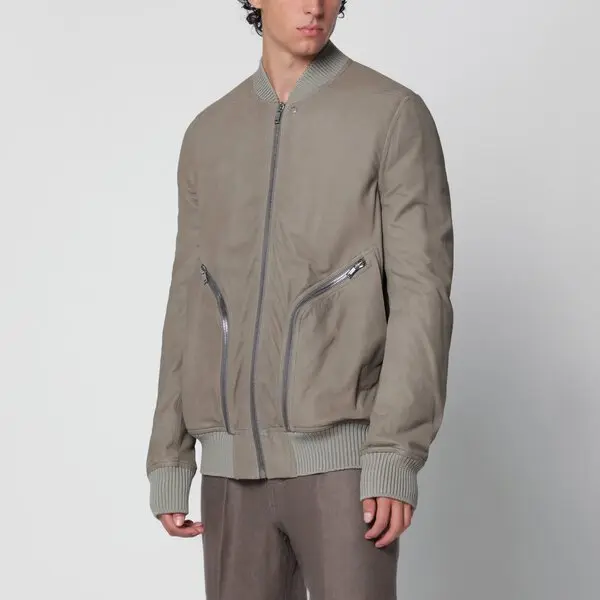 Rick Owens Pearl Grey Heizer Flight Jacket In Leather