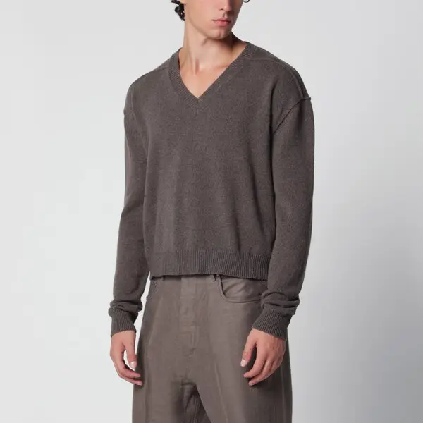 Rick Owens Taupe V-neck Cashmere And Wool Sweater