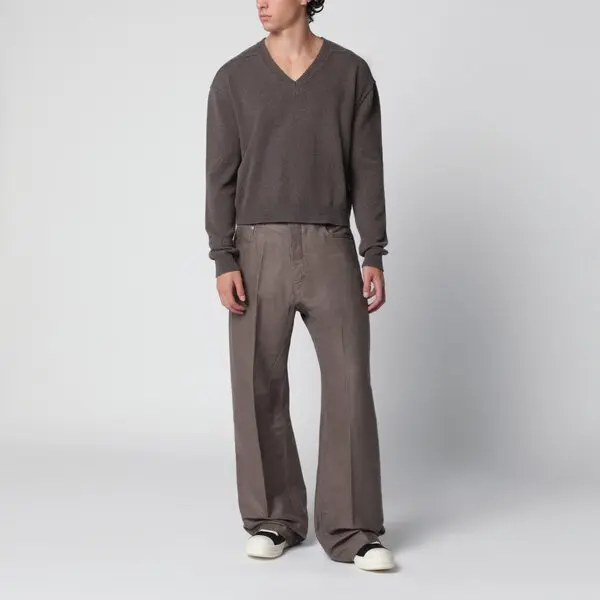 Rick Owens Taupe V-neck Cashmere And Wool Sweater