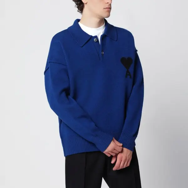 AMI Paris Electric De Coeur Polo Sweater In Wool