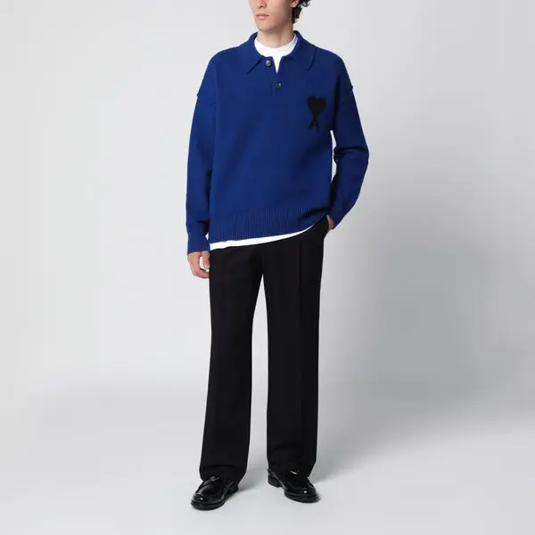 AMI Paris Electric De Coeur Polo Sweater In Wool
