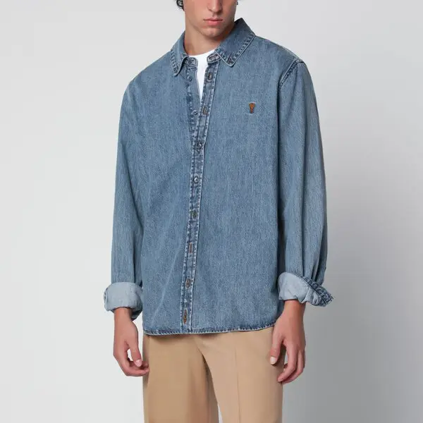 AMI Paris De Coeur Used Denim Shirt
