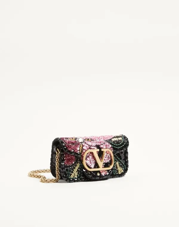 Valentino Garavani Mini Shoulder Bag With Floral Sequin Embellishment And V Logo