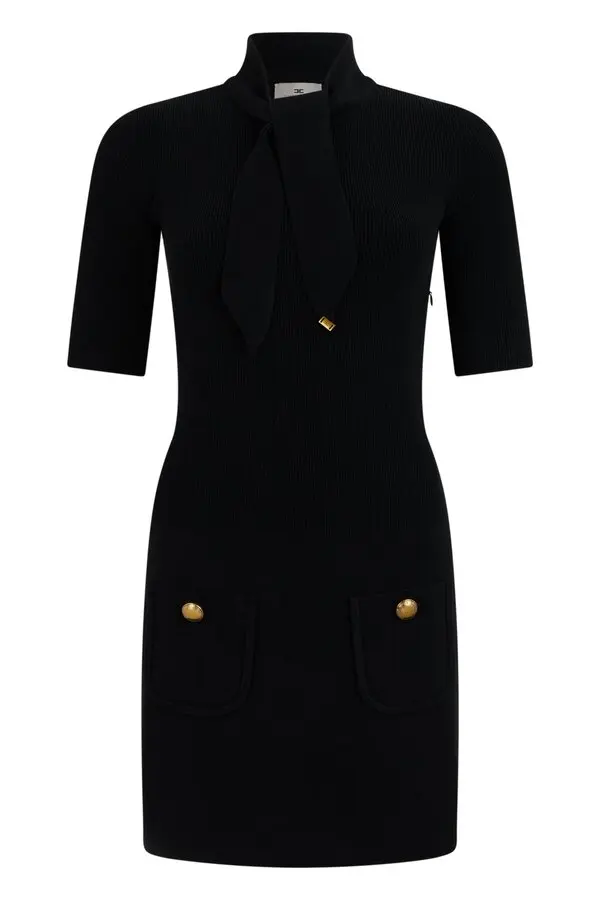 Elisabetta Franchi Ribbed Knit Mini Dress With Detachable Scarf