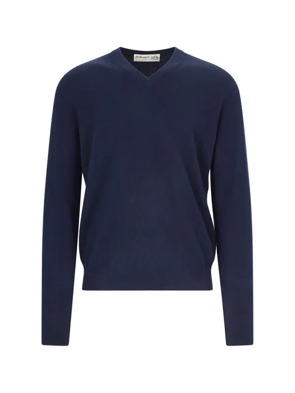 BALLANTYNE V-neck Fine Knit Sweater - Blue