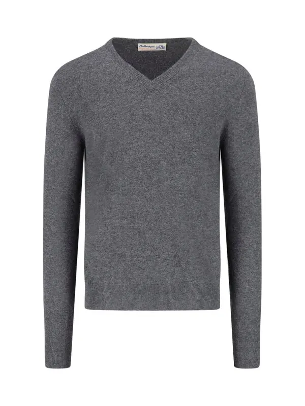 BALLANTYNE V-neck Fine Knit Sweater - Grey