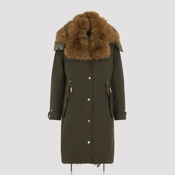 Moncler Long Down Parka Jacket In Polyamide With Faux Fur Trim