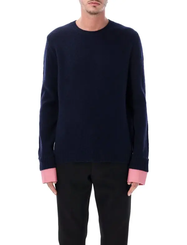 Prada Shetland Wool Crewneck Sweater With Removable Cuffs