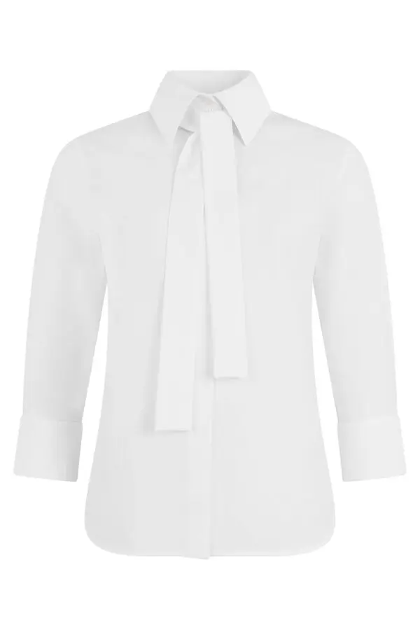 Elisabetta Franchi Lightweight Cotton Long-sleeve Shirt With Tie Neck Detail - White
