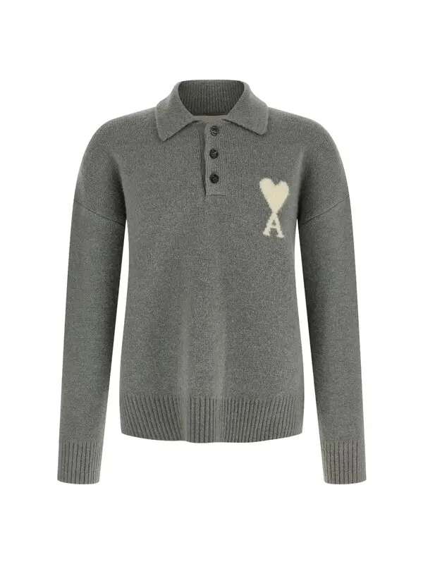 AMI Paris Alpaca Blend Intarsia Polo Sweater
