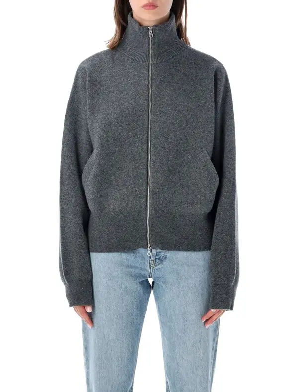 Extreme Cashmere Xtra Cute Cashmere Cardigan With 3d Jacquard Bomber Fit & Two-way Zip - Grigio
