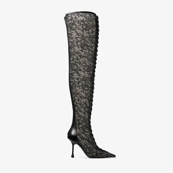JIMMY CHOO Scarlett Over The Knee 95 Lace And Nappa Leather Over The Knee Boots - Black