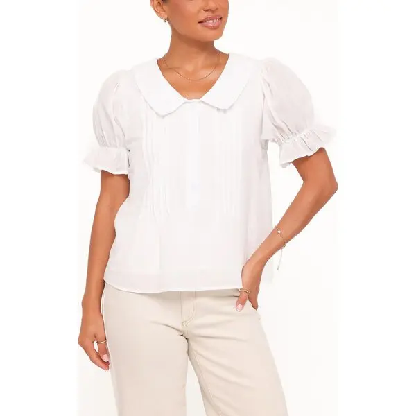 PETAL & PUP Pleated Cotton Top With Peter Pan Collar