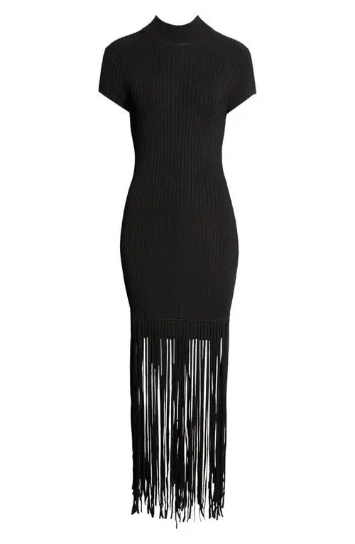 TOCCIN Jada Mock Neck Fringe Minidress