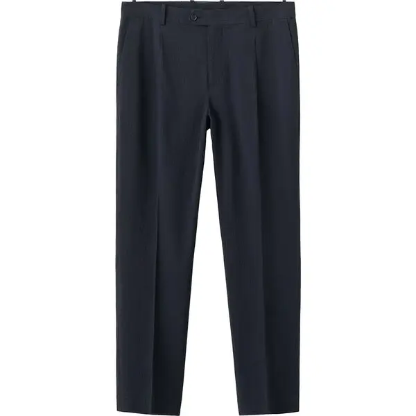 Mango Slim Fit Seersucker Pleated Pants
