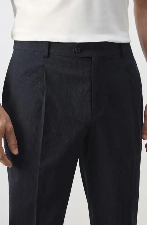 Mango Slim Fit Seersucker Pleated Pants