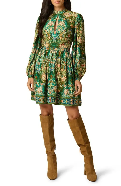 Adrianna Papell Printed Mock Neck Long Sleeve Minidress