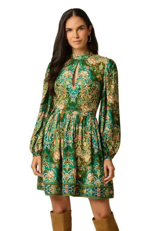 Adrianna Papell Printed Mock Neck Long Sleeve Minidress