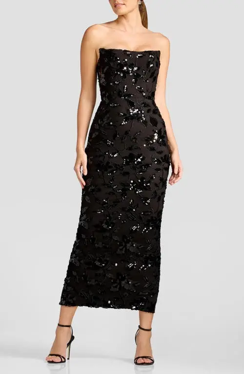 Dress The Population Cosette Sequin Floral Strapless Cocktail Sheath Dress