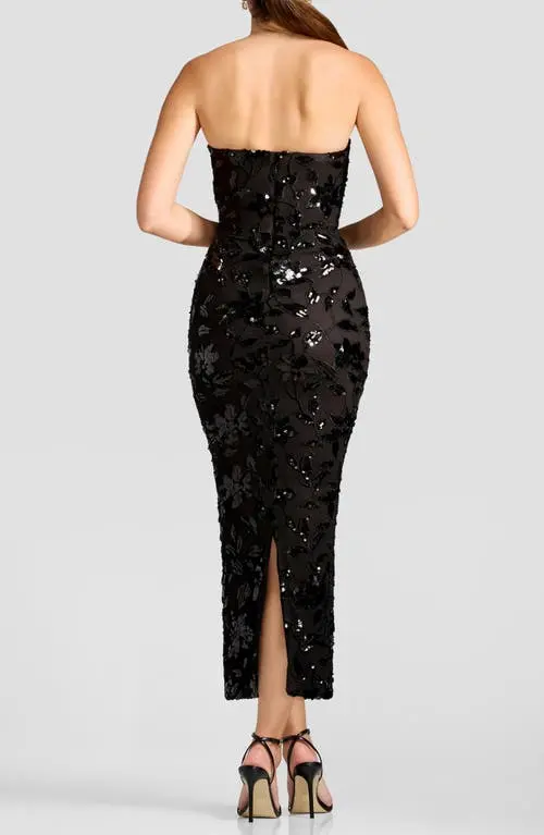 Dress The Population Cosette Sequin Floral Strapless Cocktail Sheath Dress