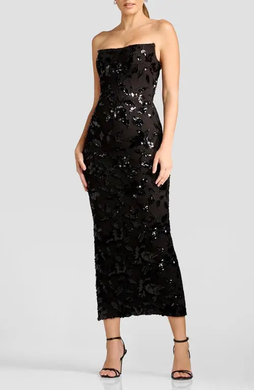 Dress The Population Cosette Sequin Floral Strapless Cocktail Sheath Dress