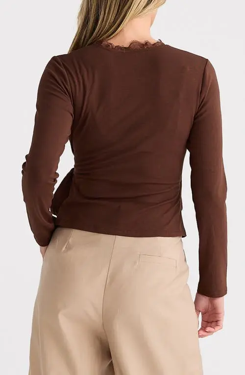 BRAVE+TRUE Brigitte Lace Trim Wrap Top - Espresso