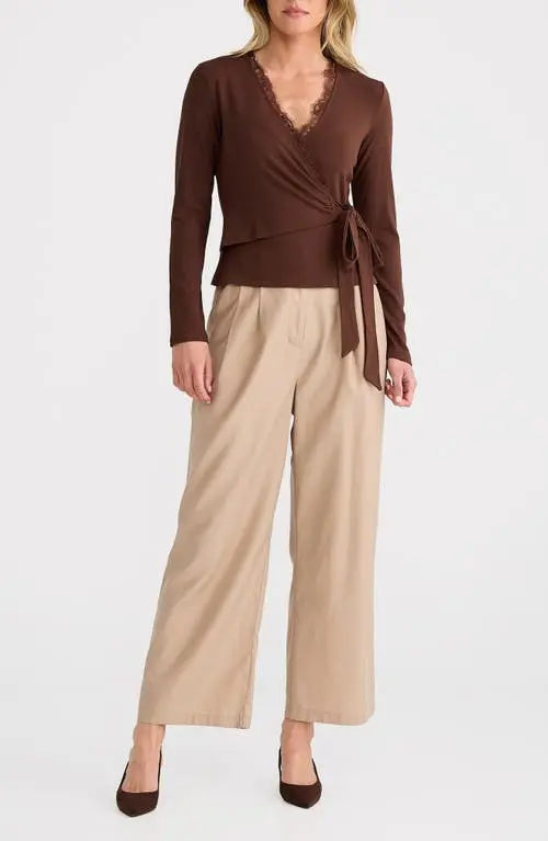 BRAVE+TRUE Brigitte Lace Trim Wrap Top - Espresso