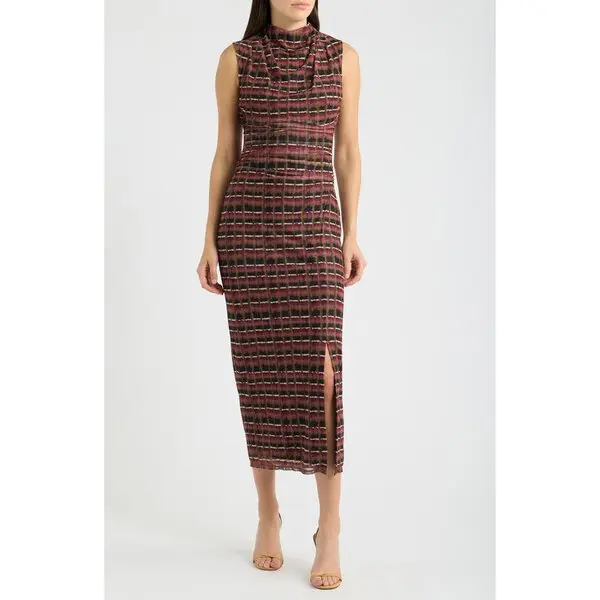 Vince Camuto Geometric Print Mesh Sheath Dress - Wbk