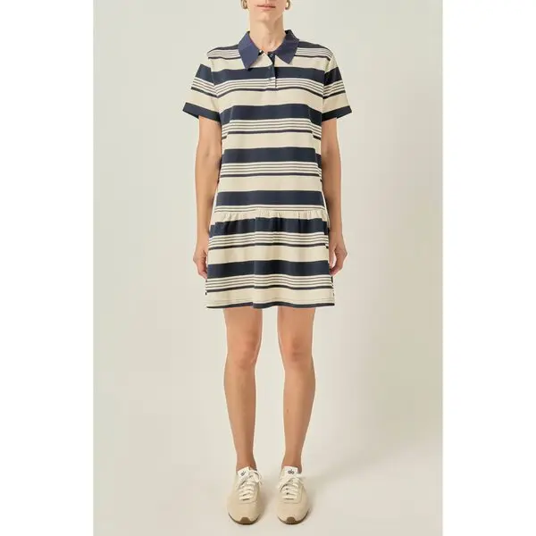 English Factory Striped Polo Minidress - Navy/cream