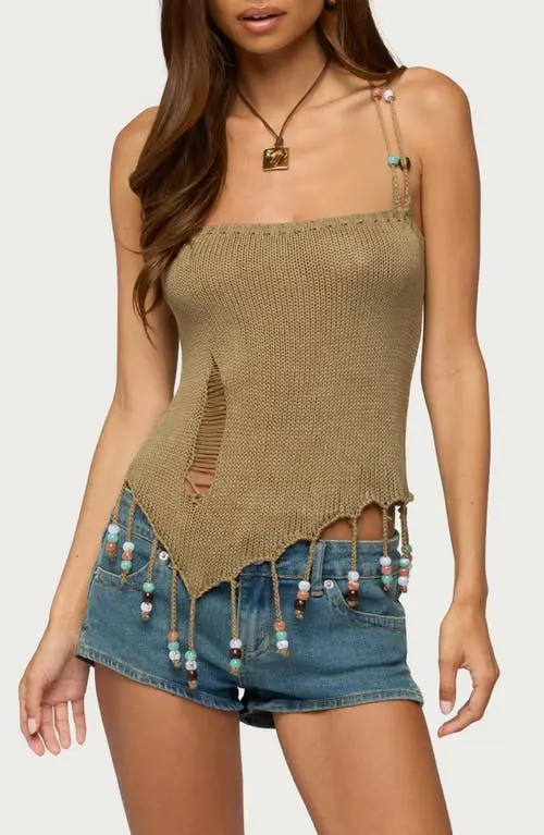 EDIKTED Fernie Bead Fringe Knit Tank Top