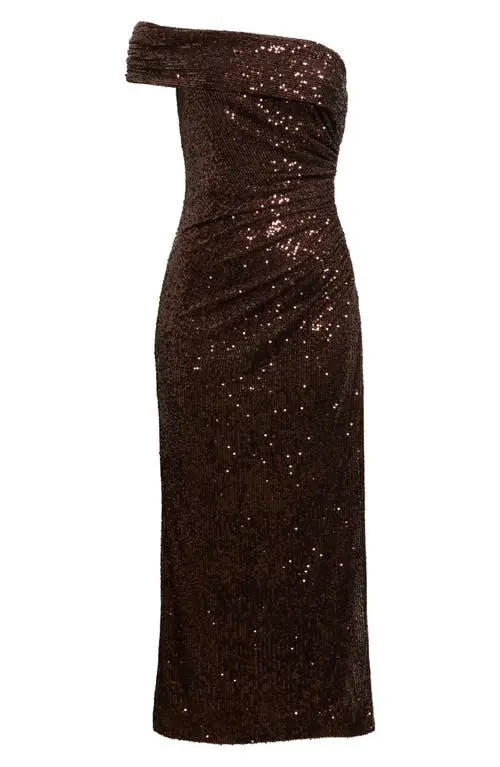 Eliza J Sequin Ruched Gown - Chocolate