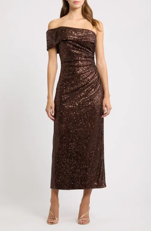 Eliza J Sequin One-shoulder Gown - Chocolate