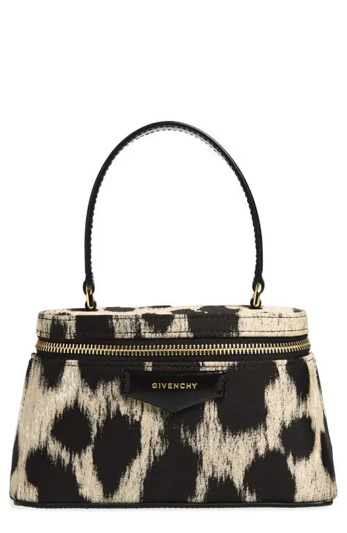 Givenchy Mini Antigona Leopard Jacquard Vanity Case Handbag - Black/beige