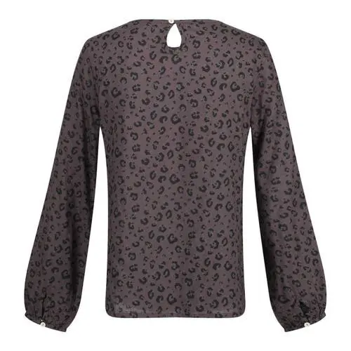 REGATTA Hadria Leopard Print Keyhole Long-sleeved Blouse