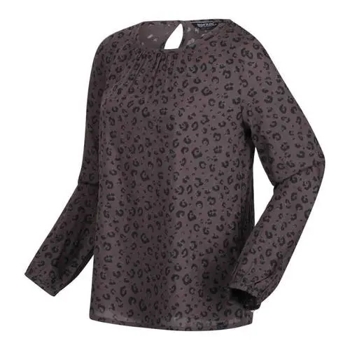 REGATTA Hadria Leopard Print Keyhole Long-sleeved Blouse